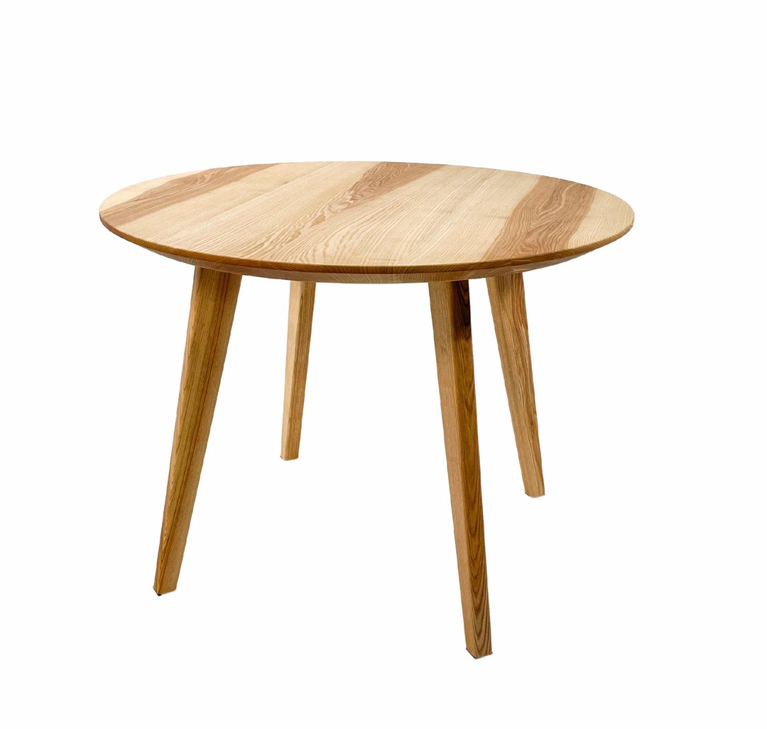 Round Solid Wood Table With Wooden Legs Exclusive Natural Ash Wood ...