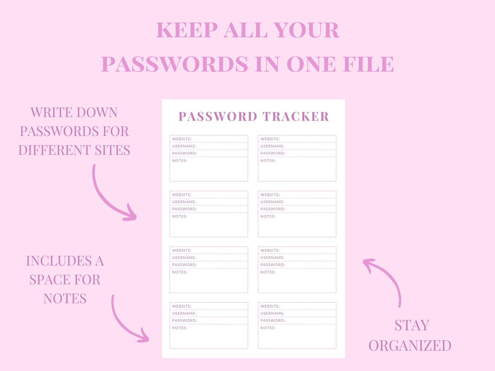 Simple Pink Password Tracker Keeper Log Organizer Digital PDF - Etsy