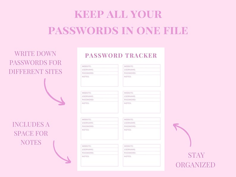 Simple Pink Password Tracker Keeper Log Organizer Digital PDF - Etsy