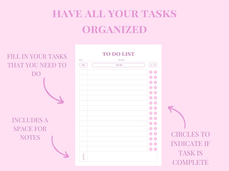 Simple Pink to Do List Tracker Keeper Log Organizer Digital PDF File A4 ...