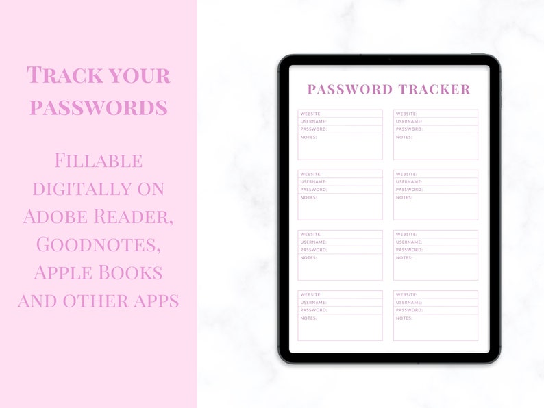 Simple Pink Password Tracker Keeper Log Organizer Digital PDF File A4 ...
