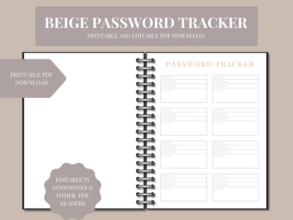 Simple Beige Password Tracker Keeper Log Organizer Digital PDF - Etsy