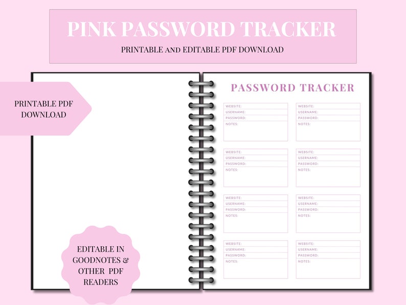 Simple Pink Password Tracker Keeper Log Organizer Digital PDF - Etsy