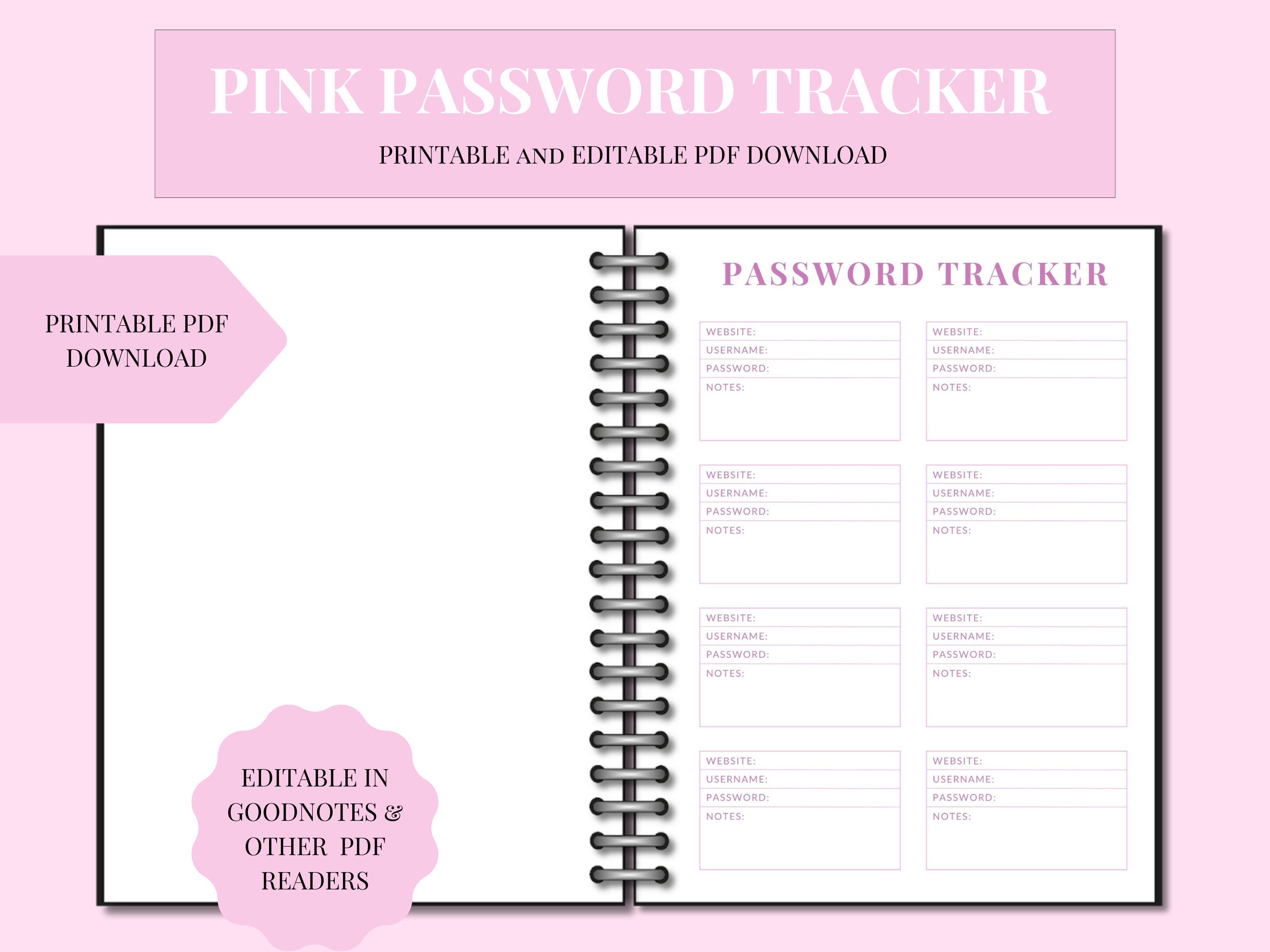 Simple Pink Password Tracker Keeper Log Organizer Digital Pdf Etsy