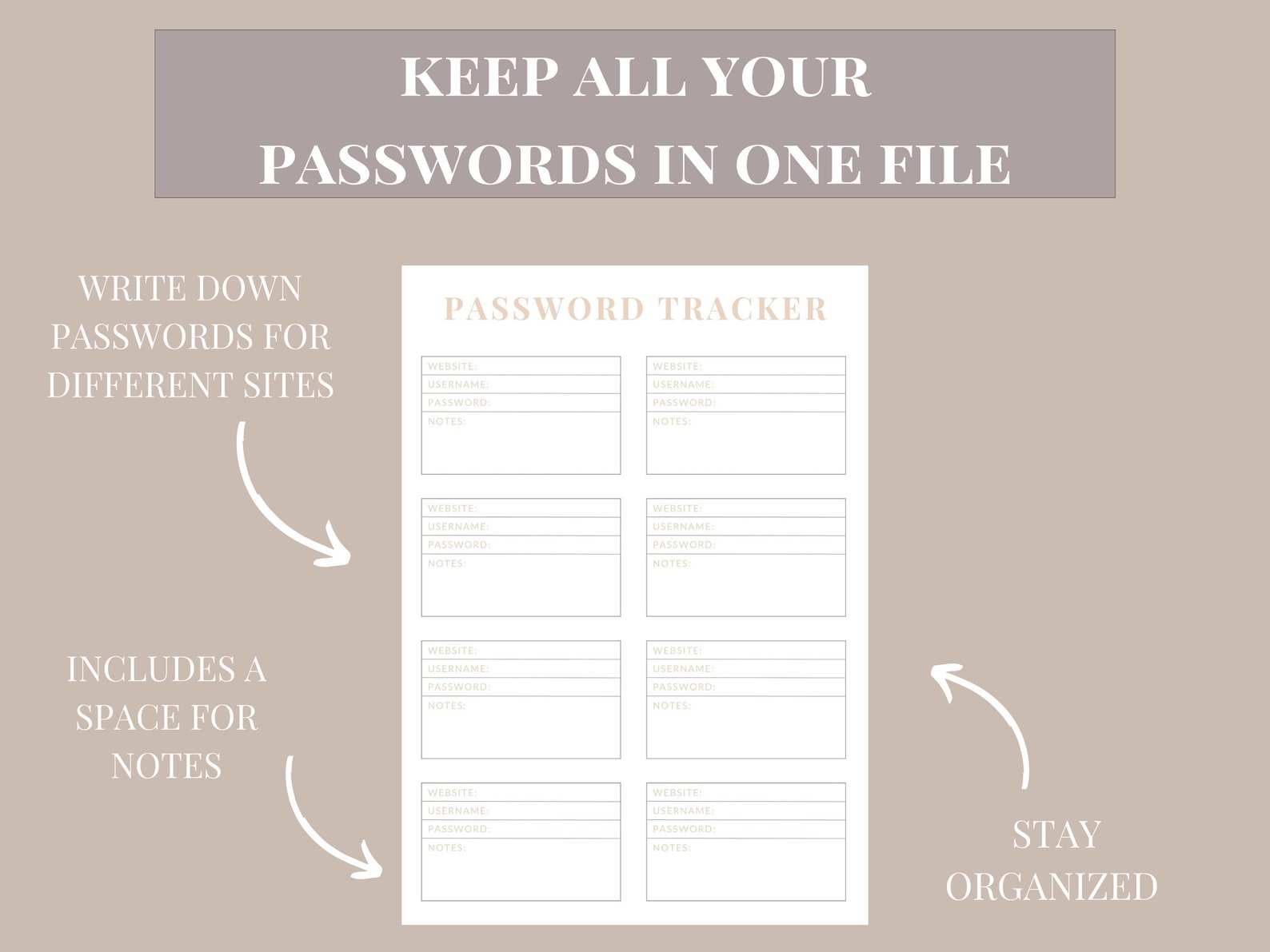 Simple Beige Password Tracker Keeper Log Organizer Digital PDF - Etsy