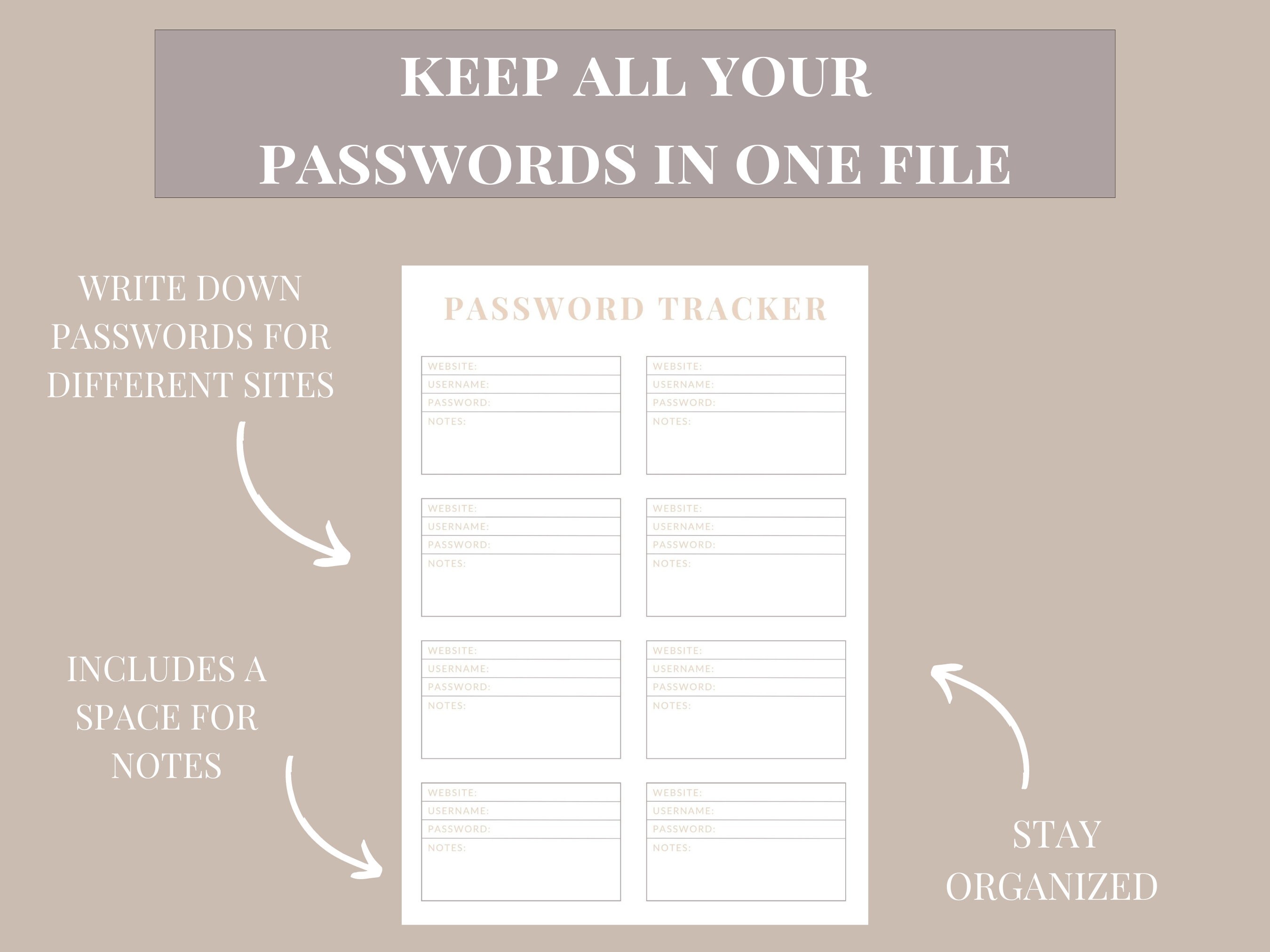 Simple Beige Password Tracker Keeper Log Organizer Digital PDF - Etsy