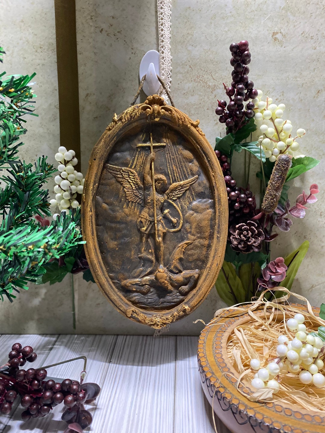 Archangel Michael Plaque, Blackened Beeswax Ornament W Cinnamon Scent ...