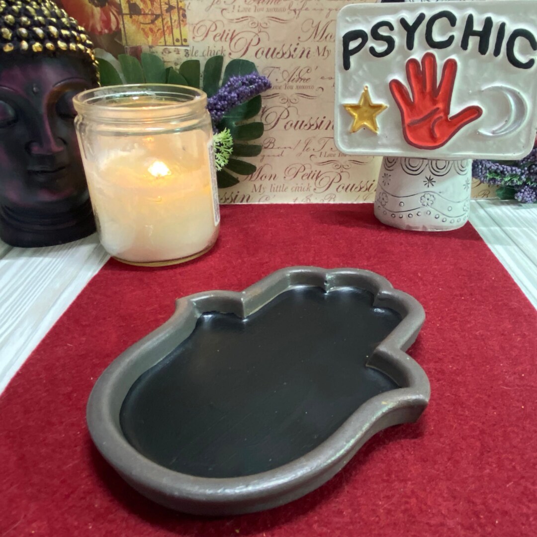 Hamsa Hand Offering Dish - Black/gray | Fatima Hand | Trinket Dish ...