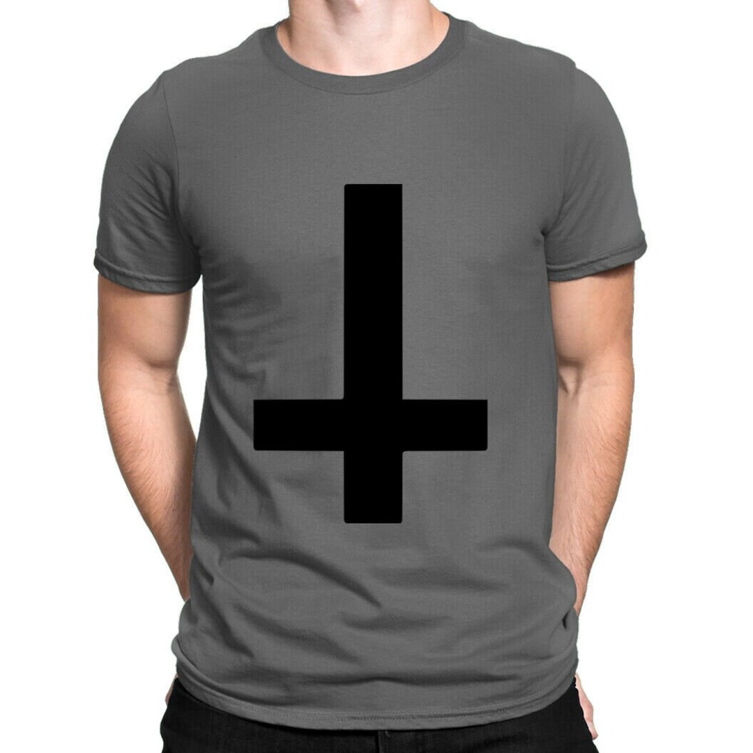 Inverted Cross Mens T-shirt Screen Printed Upside Down Gothic Anti ...
