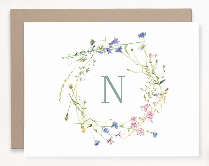 Wildflower Monogram Initial Note Cards Set of 8 Personalized - Etsy