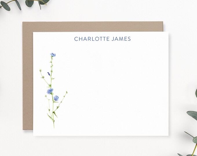 Wildflower Personalized Notecards, Set of 10 Custom Flat Note Cards ...