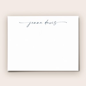 Personalized Note Cards Set, Flat Custom Notecards With Envelopes, Feminine Script Stationery ...