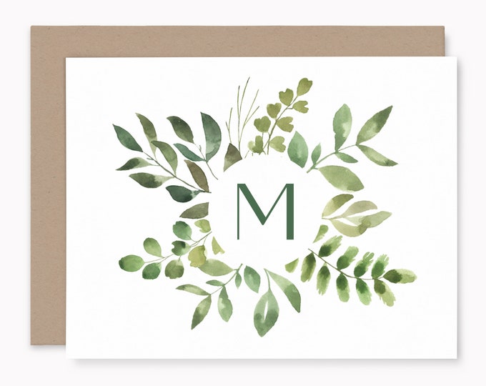 Watercolor Monogram Stationery, Set of 8 Initial Note Cards With ...