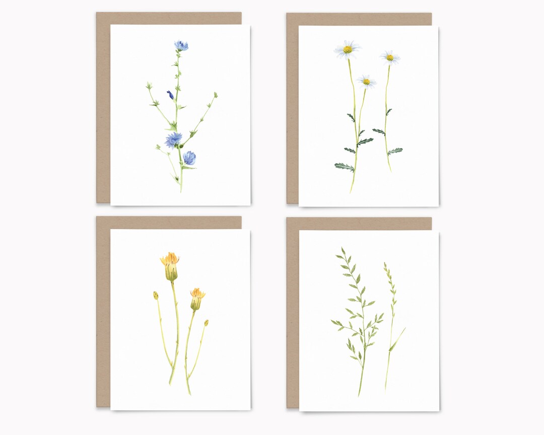 Wildflower Note Card Set, Botanical Recycled Greeting Cards, Eco ...