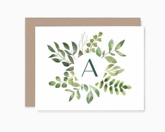 Botanical Monogram Initial Note Cards Custom Personalized - Etsy