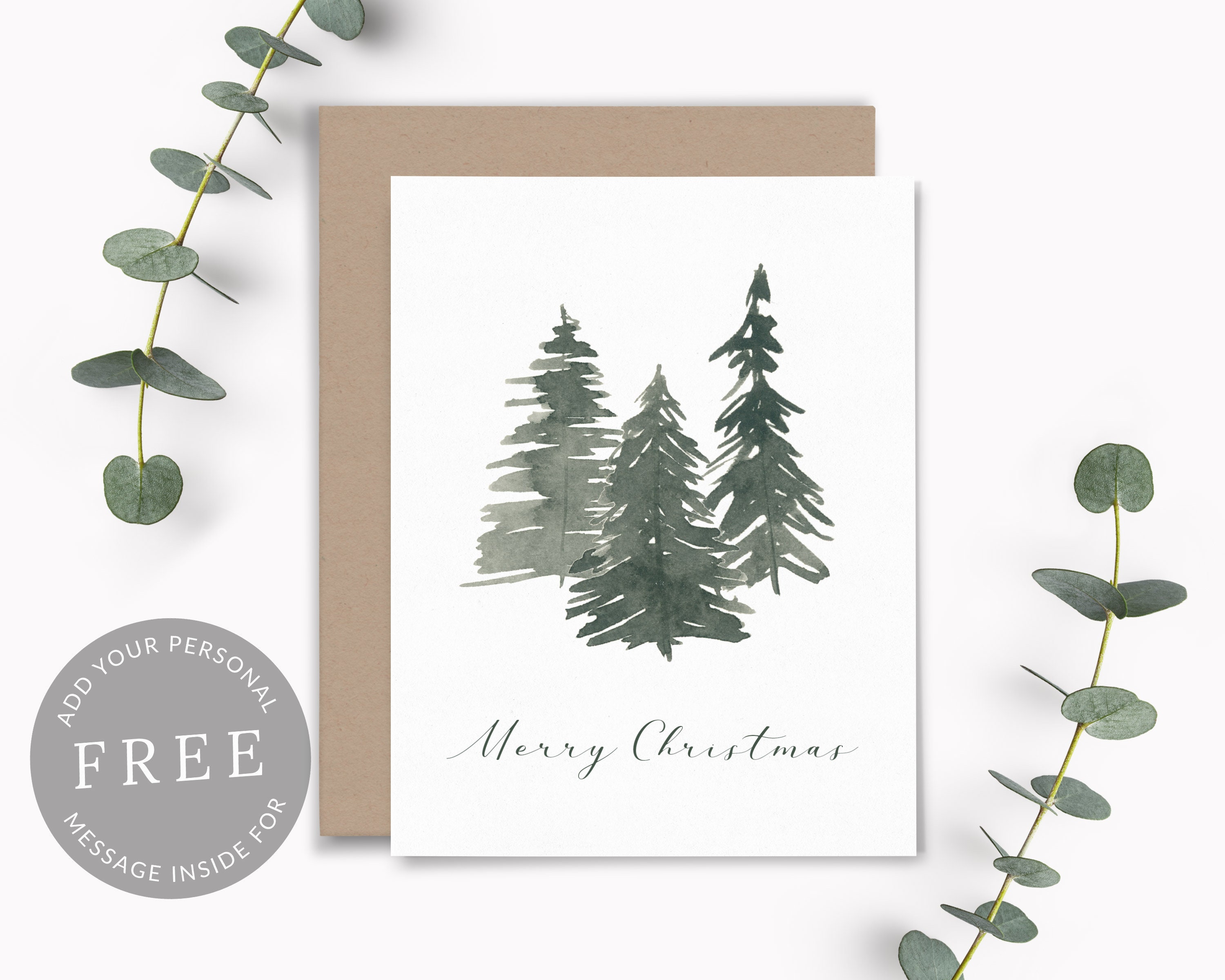 Merry Christmas Pine Tree Card Set Box of 10 Eco Friendly - Etsy
