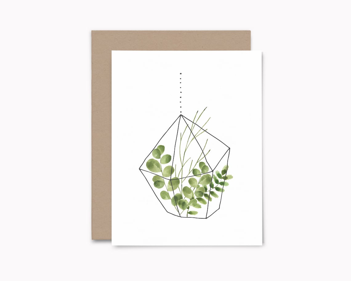 Botanical terrarium note cards with envelopes 8ct watercolor | Etsy