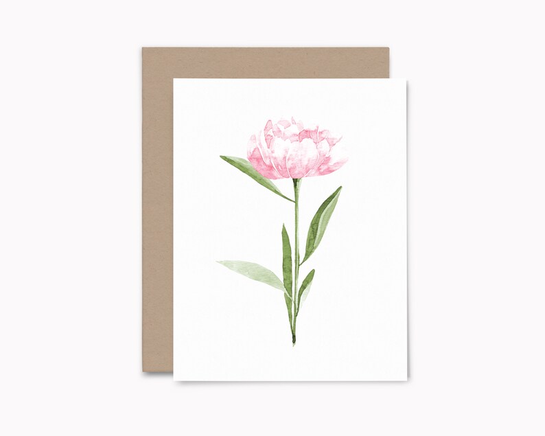 Set of 8 watercolor peony flower note cards Blank recycled | Etsy