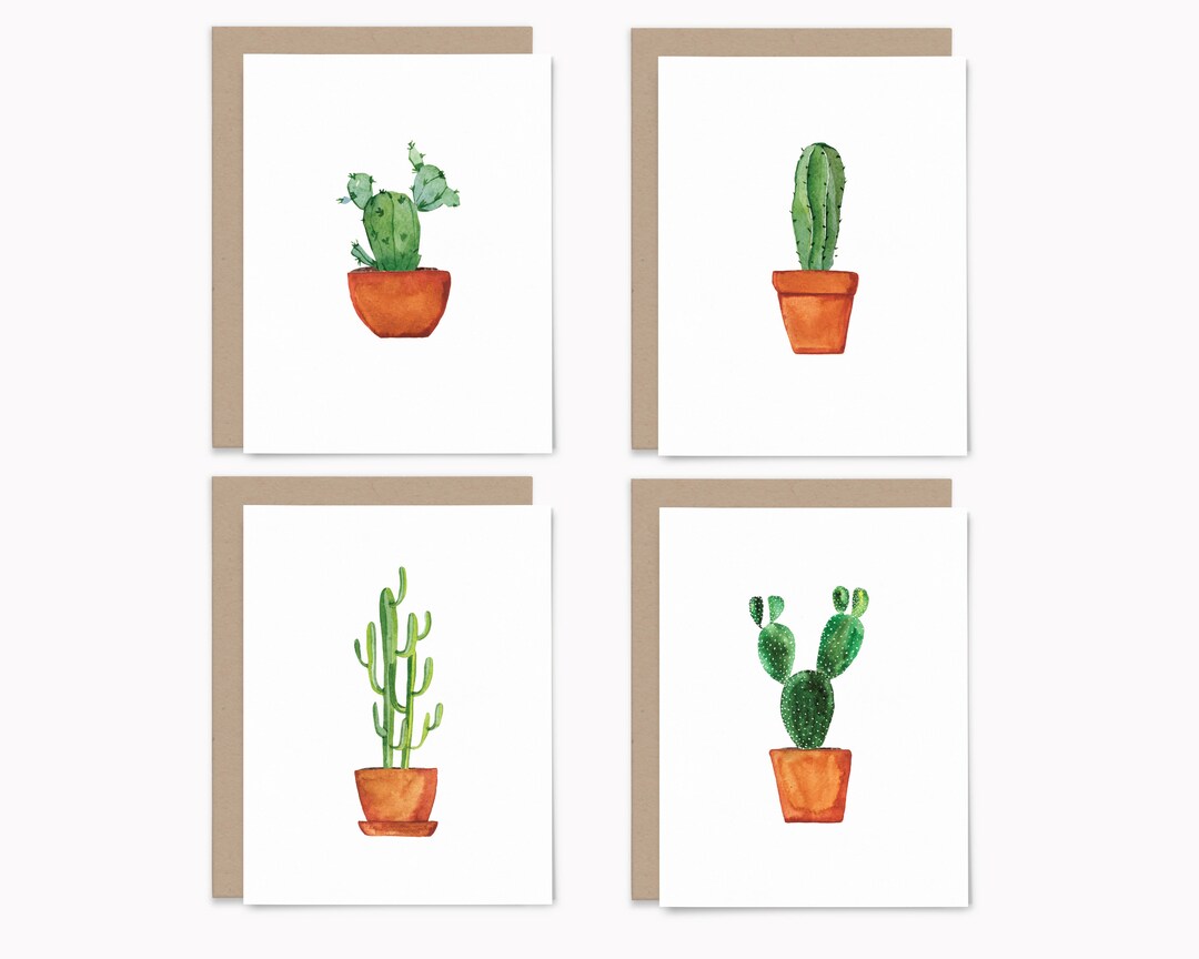 Cactus Note Card Variety Pack, Set of 8 Recycled Paper Greeting Cards ...