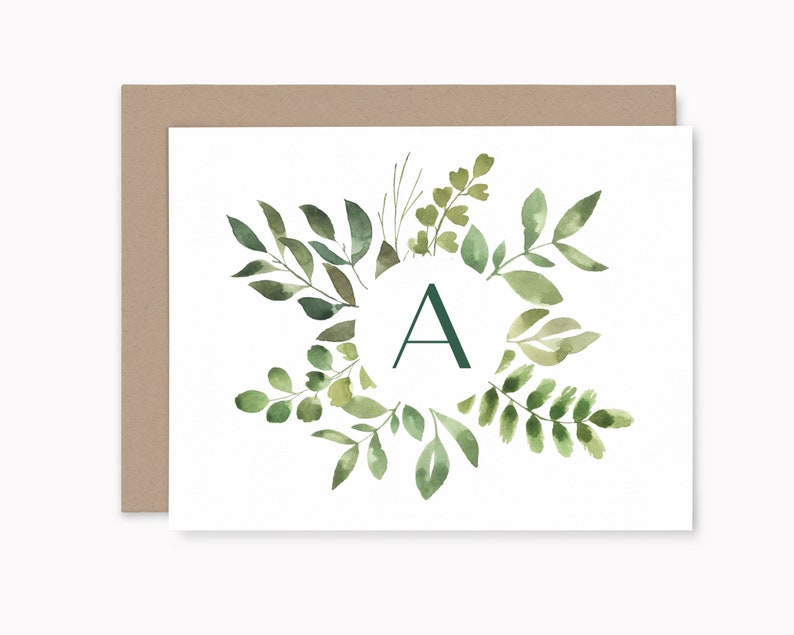 Botanical Custom Initial Note Cards Custom Personalized - Etsy