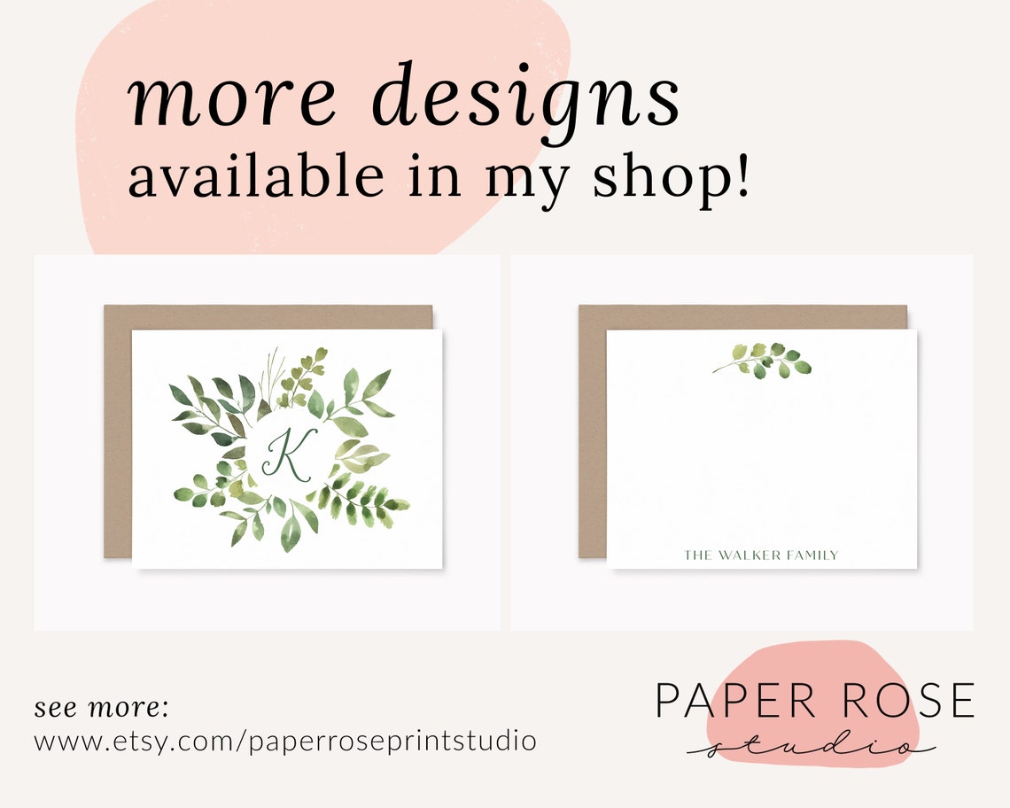 Botanical Custom Initial Note Cards Custom Personalized - Etsy