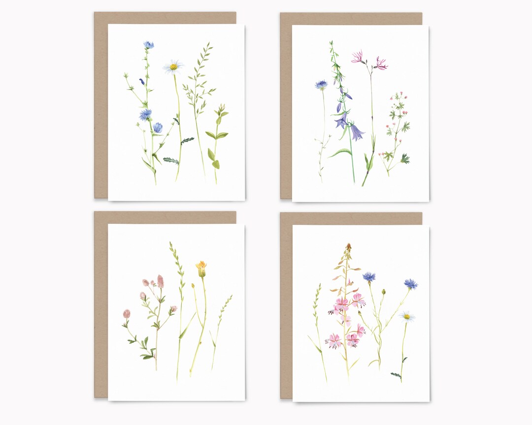 Wildflower Note Card Variety Set, Recycled Blank Greeting Cards, Eco ...
