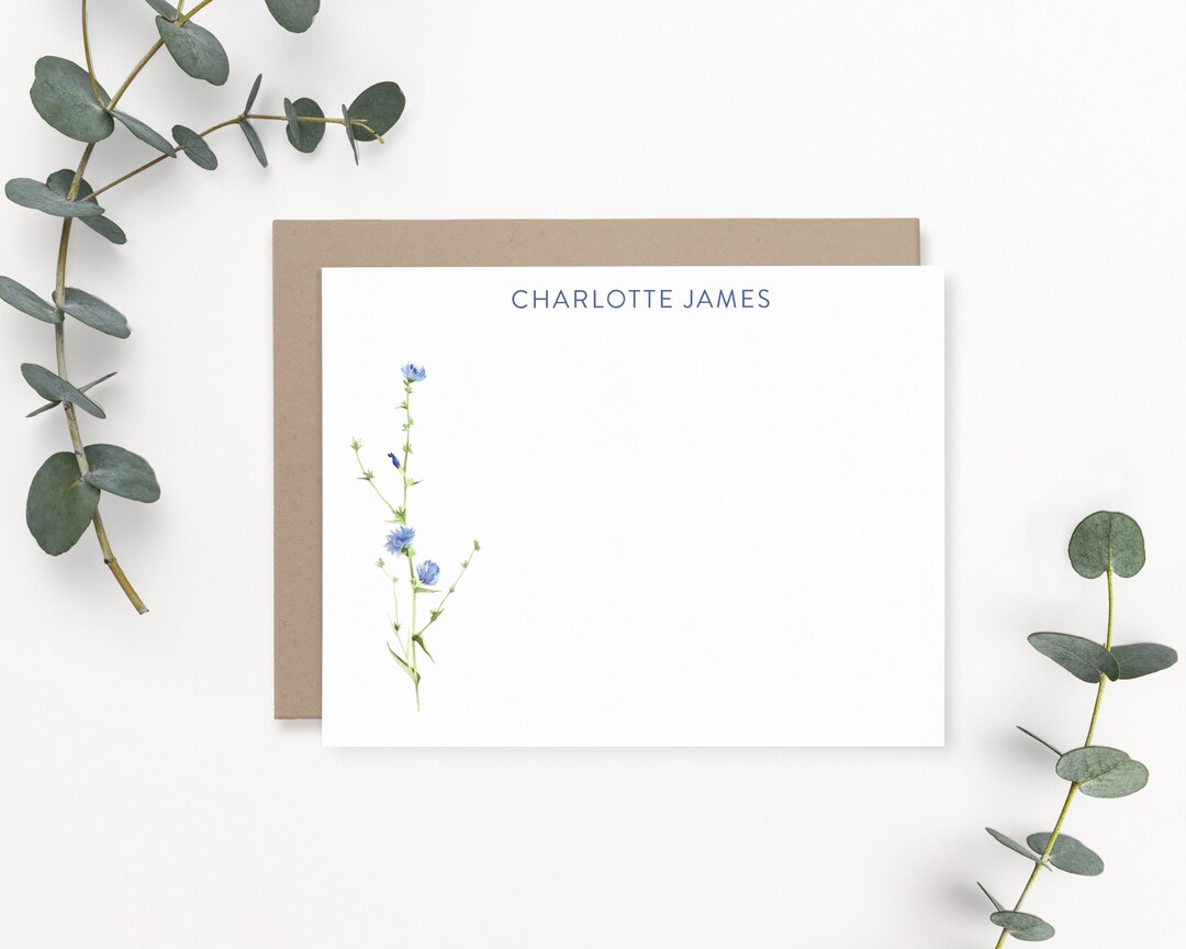 Wildflower Personalized Notecards, Set of 10 Custom Flat Note Cards ...