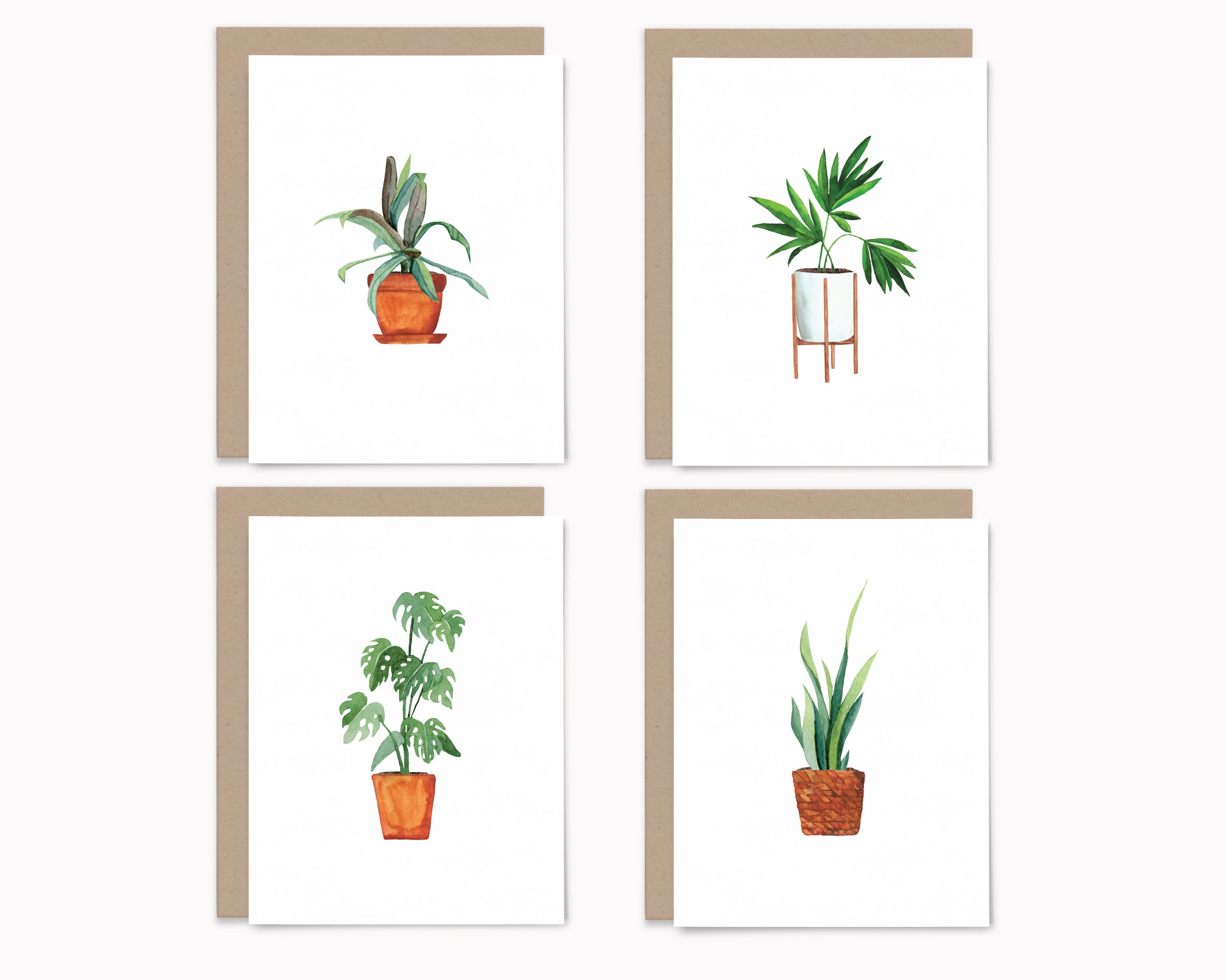Set of 8 house plant note cards Eco friendly potted plant | Etsy