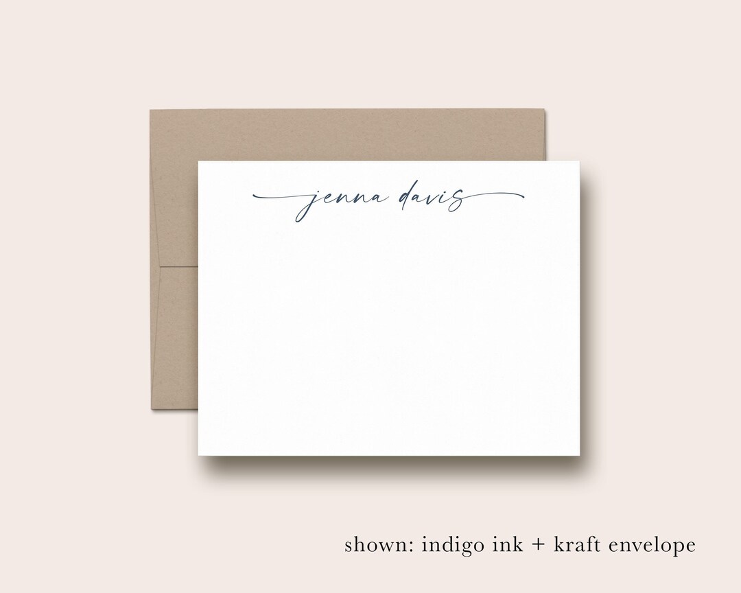 Personalized Stationery Set, Flat Note Cards With Envelopes, Modern ...