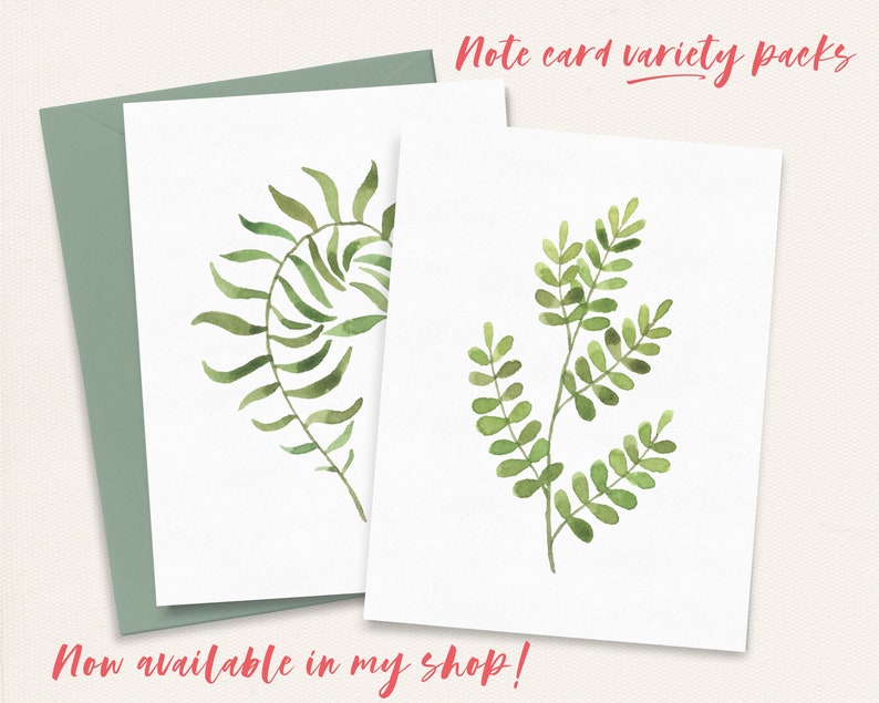 Delicate fern note cards with envelopes 8ct watercolor | Etsy