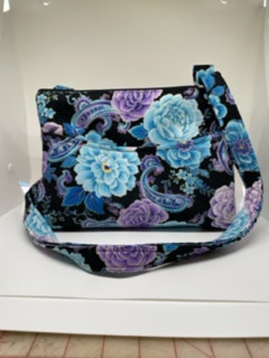 Blue and Purple Flowers and Paisley Crossbody Purse With Adjustable ...