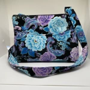Blue and Purple Flowers and Paisley Crossbody Purse With Adjustable ...