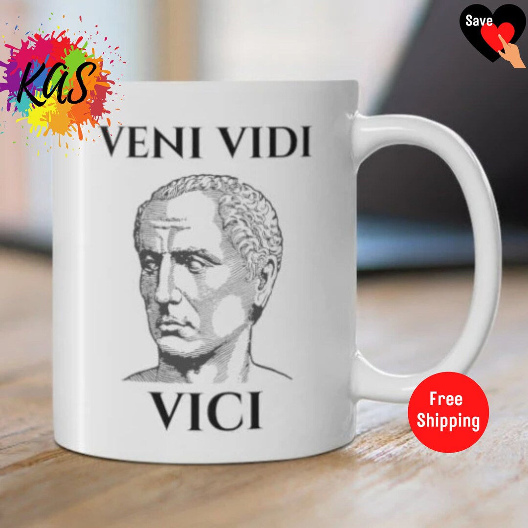 VENI VIDI VICI Coffee Tea Ceramic Mug, Rome Julius Caesar Bust Cocoa ...