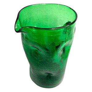Blenko Glass Dimple Emerald Green Crackle Glass Pitcher Large MCM ...