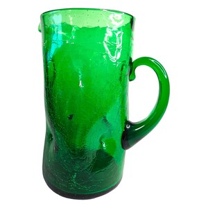 Blenko Glass Dimple Emerald Green Crackle Glass Pitcher Large MCM ...