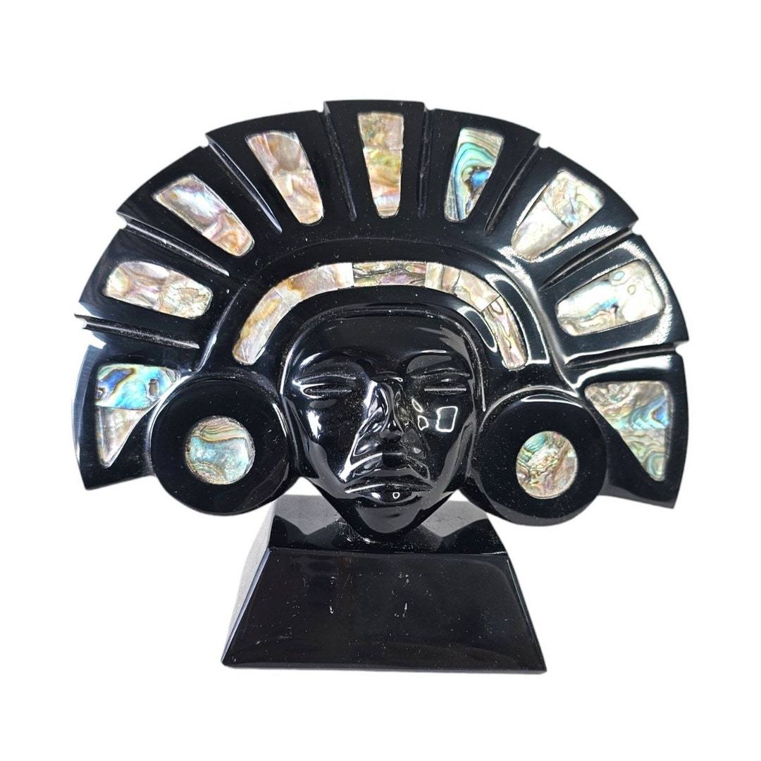 Mexican Mayan Obsidian Statue Sculpture Abalone Shell Aztec Teotihuacan ...