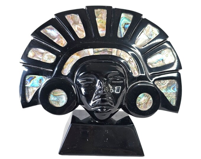 Mexican Mayan Obsidian Statue Sculpture Abalone Shell Aztec Teotihuacan ...