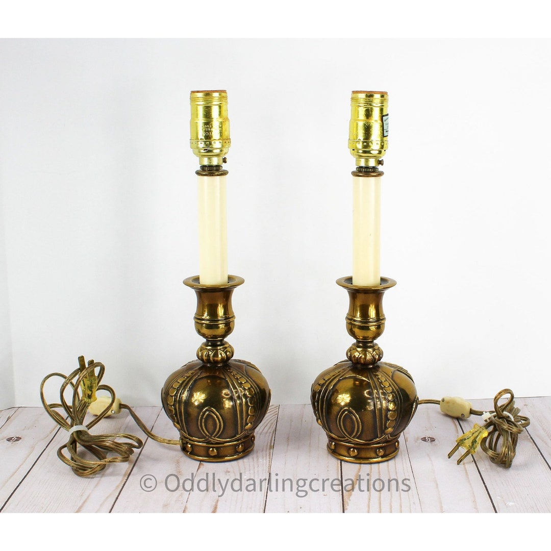 Set Midcentury Ornate Heyco Brass Crown Lamps Detailed Crown Design ...