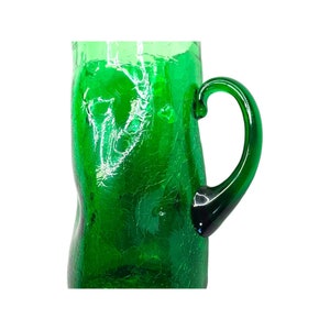 Blenko Glass Dimple Emerald Green Crackle Glass Pitcher Large MCM ...