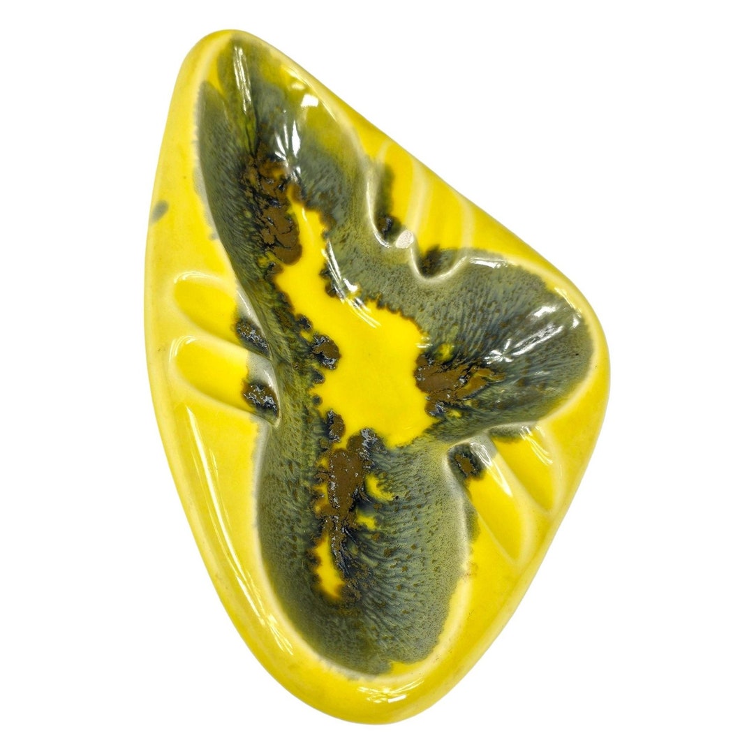 Vintage Yellow and Green Drip Ceramic Ashtray With Feet - Marked USA ...
