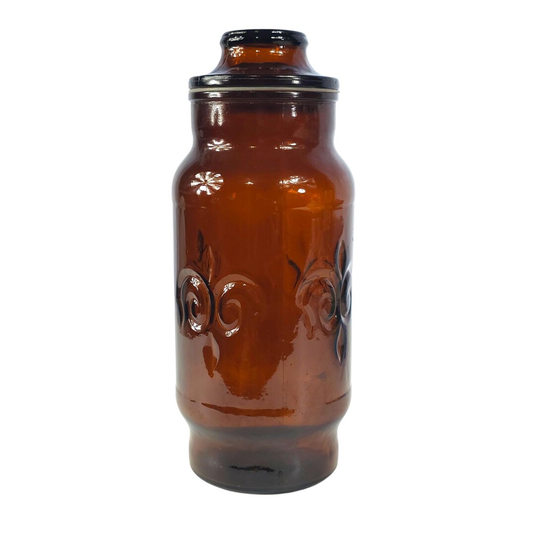 Vintage 1970's Borden Cremora Amber Glass Canister Apothecary Jar Fleur ...