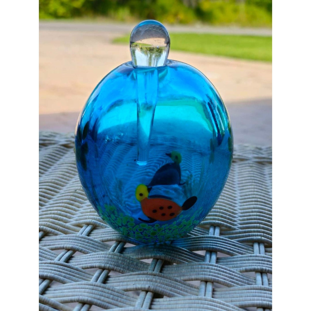 Vintage Axicon Blue Art Glass Perfume Bottle With Dabber Bird - Etsy