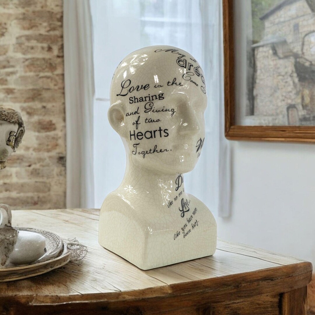 Ceramic Phrenology Head Bust With Inspirational Text 11.5 Tall Vintage ...