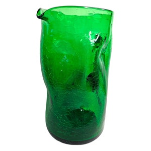 Blenko Glass Dimple Emerald Green Crackle Glass Pitcher Large MCM ...