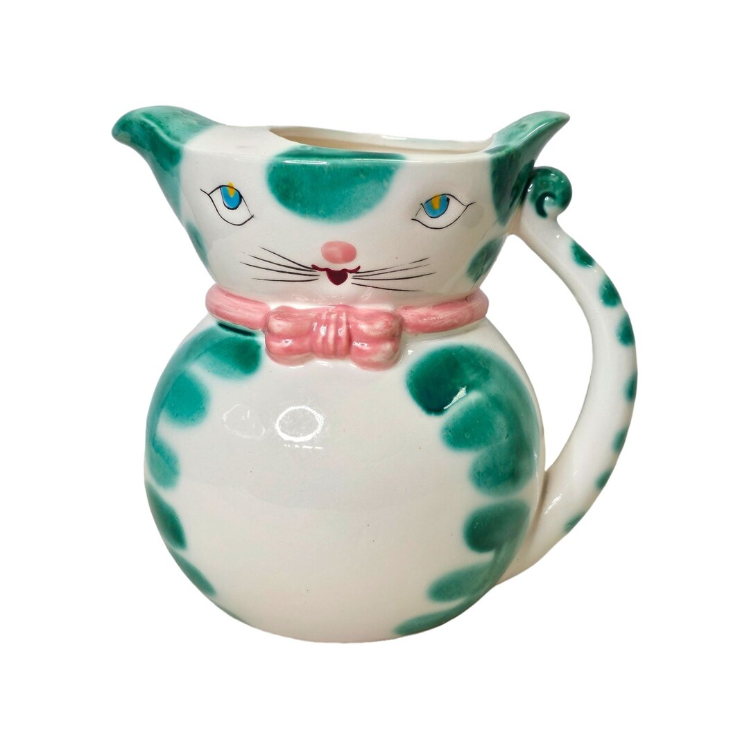 MCM Green Ceramic Cat Milk Pitcher Jug Lipper and Mann Japan ...