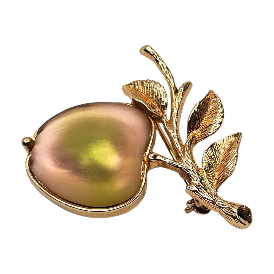 Vintage Sarah Coventry Frosted Glass Apple Brooch Pin Gold Tone EUC ...