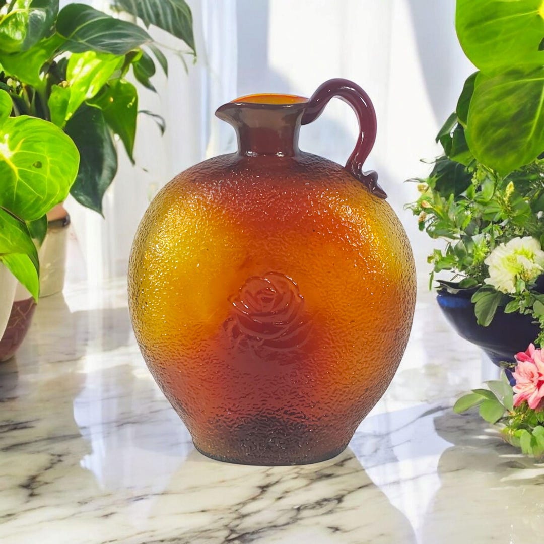 1940s Clevenger Amberina Glass Pitcher Rose in Snow Cadmium Glow Pontil ...