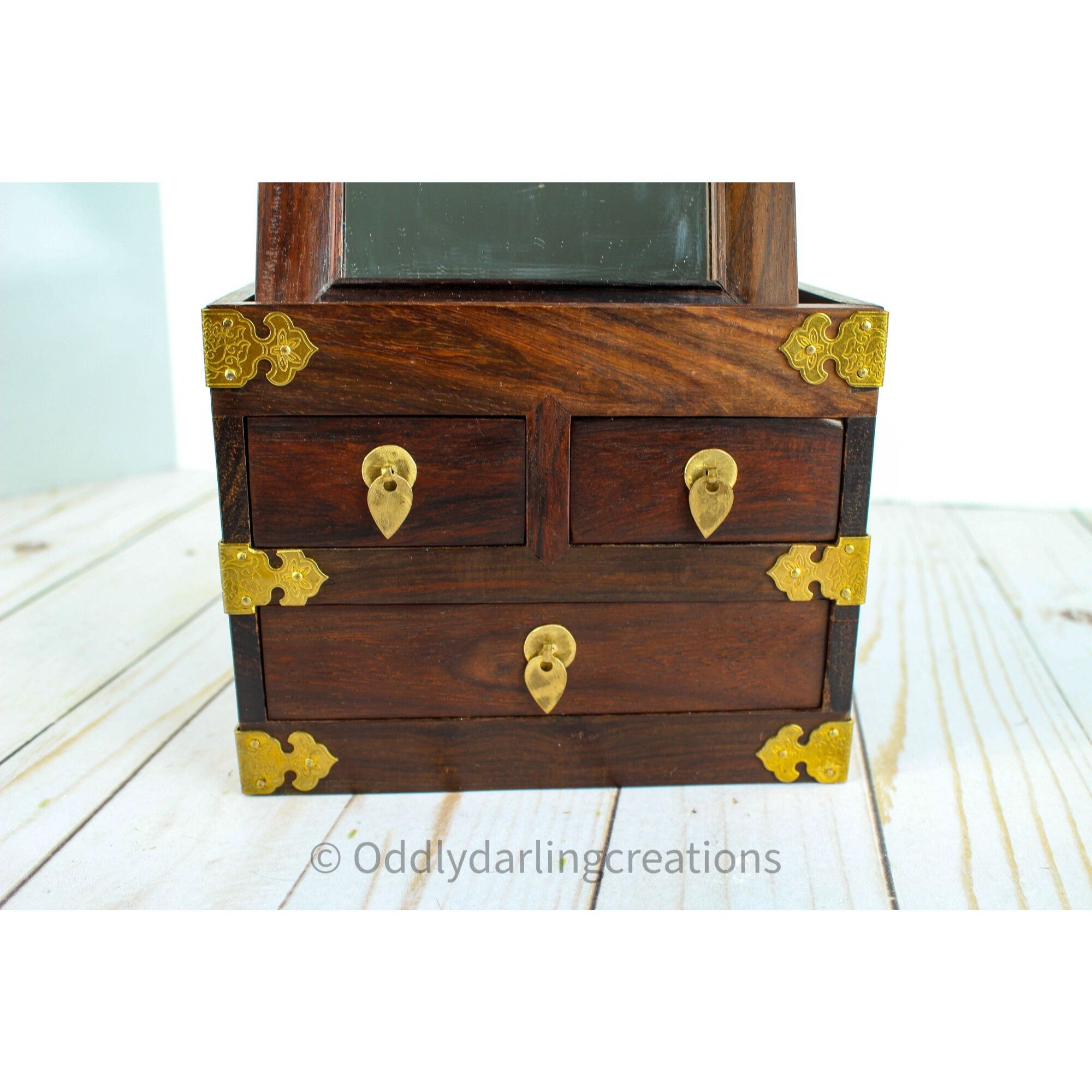 Vintage Chinese Pop-up Mirror Vanity Box Brass Accents 3 - Etsy