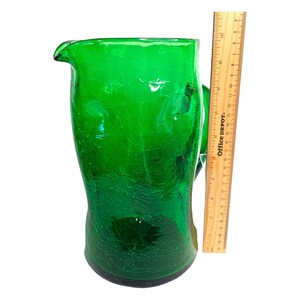 Blenko Glass Dimple Emerald Green Crackle Glass Pitcher Large MCM ...