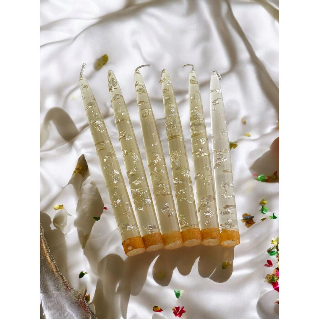 Vintage 6 Clear Lucite Candles With Silver Flecks 8" Clear Tapers MCM ...